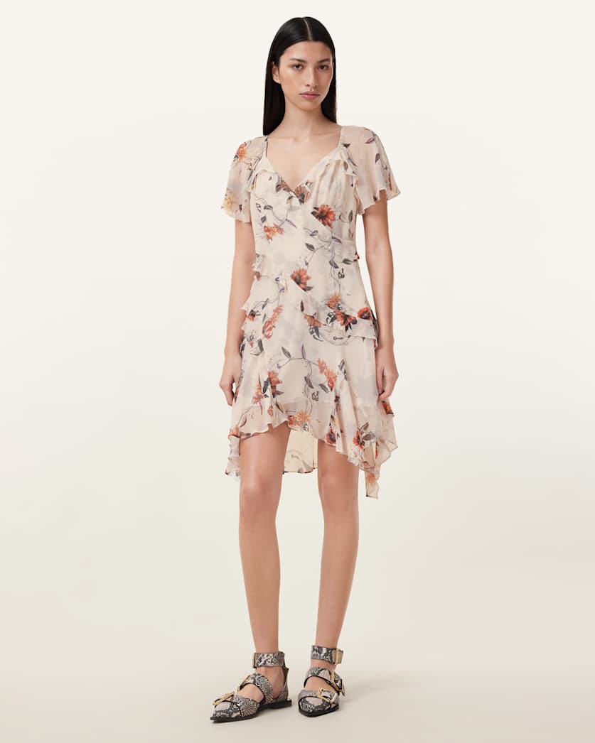 Darma Floral Print Mini Dress UNITY ECRU WHITE | ALLSAINTS